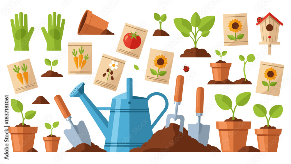 cartoon garden tools