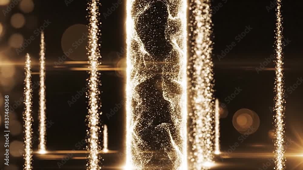 Vertical pillars of light stand in the lens flare overlay against black ...