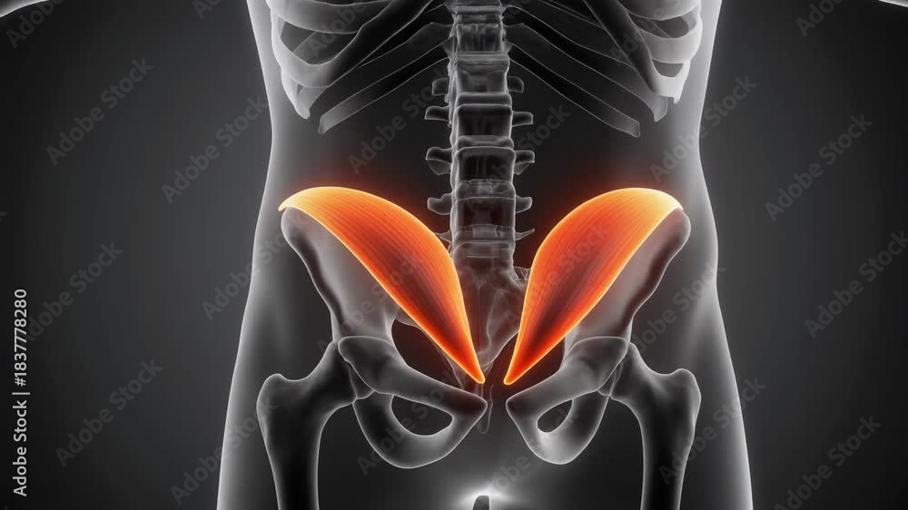 Animated 3D human anatomy: Lumbar spine, pelvis, and gluteus medius ...