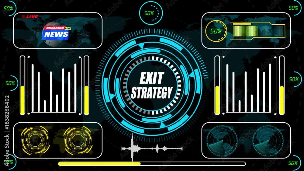 A strategic HUD animation illustrating an exit strategy framework with ...