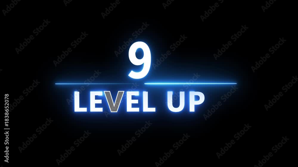 Neon level up animation. Next level -9 animation. Next level number ...