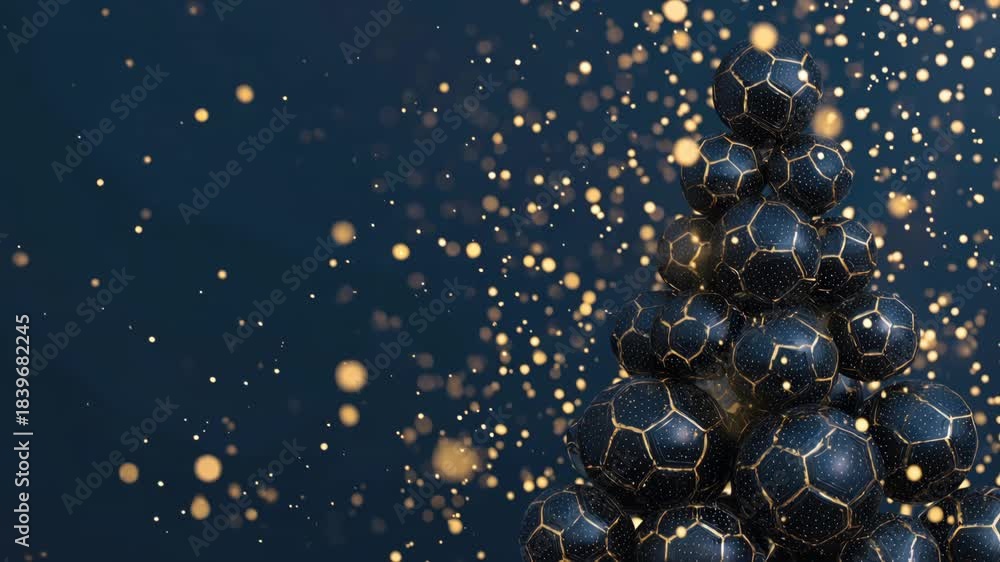 Geometric pyramid of hexagonal spheres with floating golden particles ...