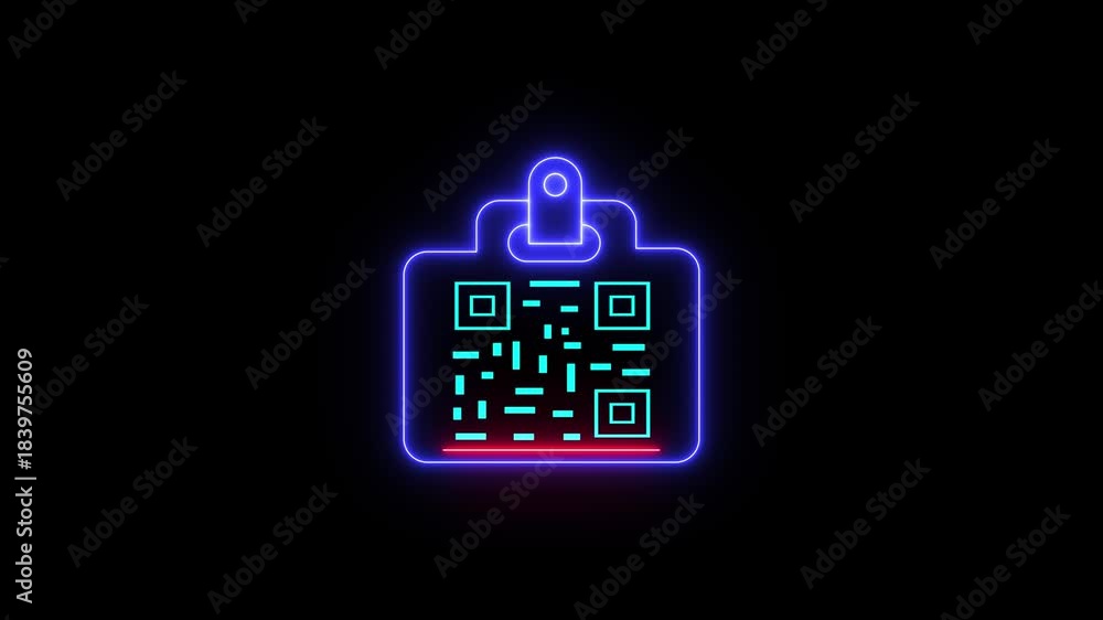 Glowing neon payment QR code icon animation,QR code with scan icon ...