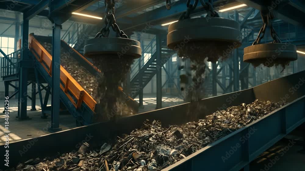 recycling facility operates with specialized machines breaking down ...