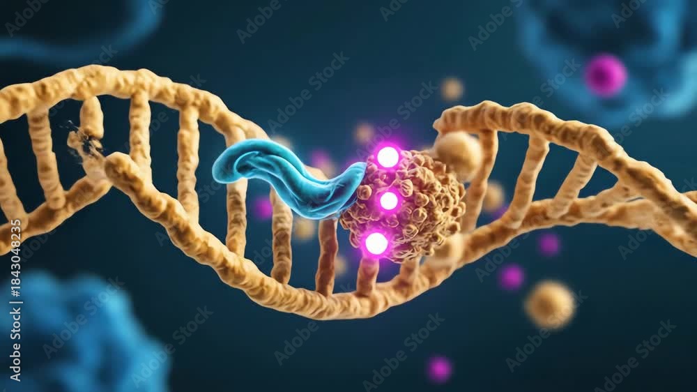 Conceptual 3D animation of molecular biology showing gene editing ...