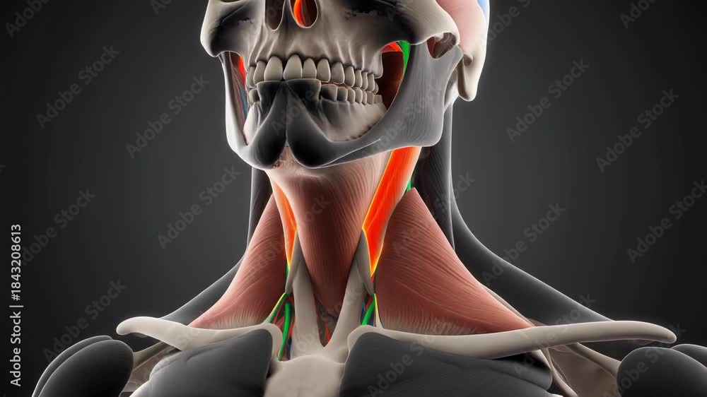 Detailed 3D Anatomy of the Human Neck and Jaw Muscles vídeo do Stock ...
