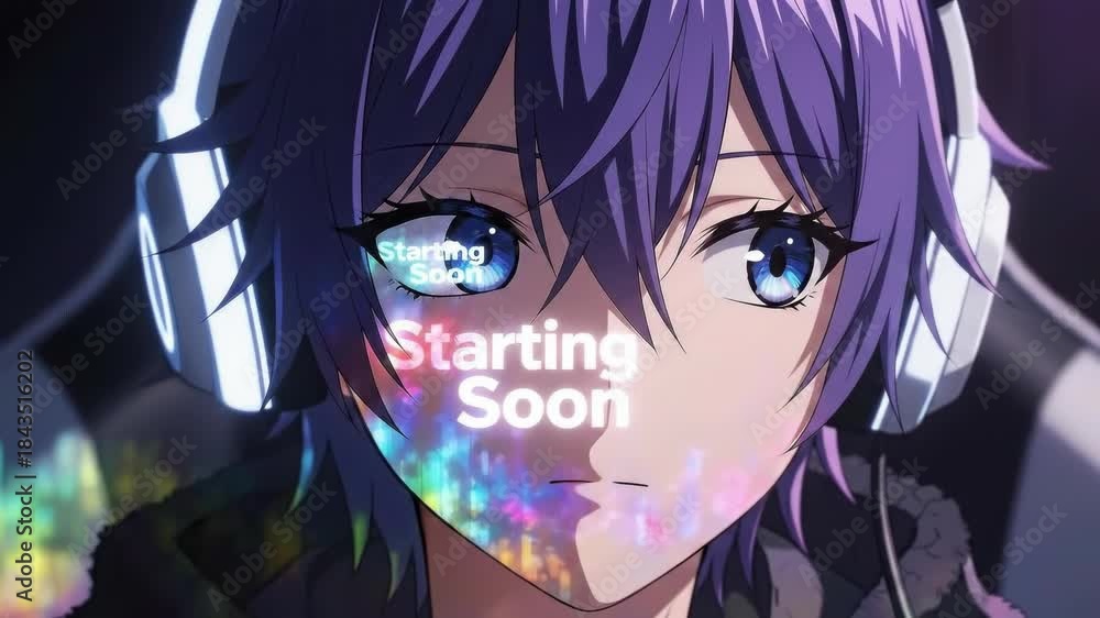 Anime Streamer 'Starting Soon' Screen with Gamer Character, Headphones ...