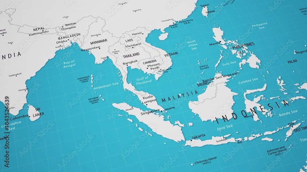 Animated Map of Southeast Asia Region, Geography Background vídeo de ...