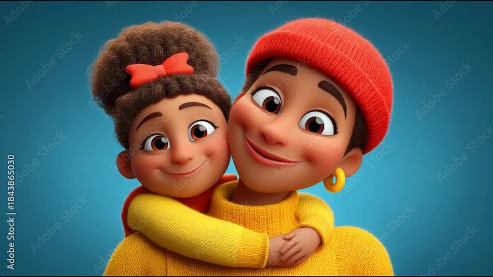 Animated video of a loving mother and her daughter smiling while posing ...