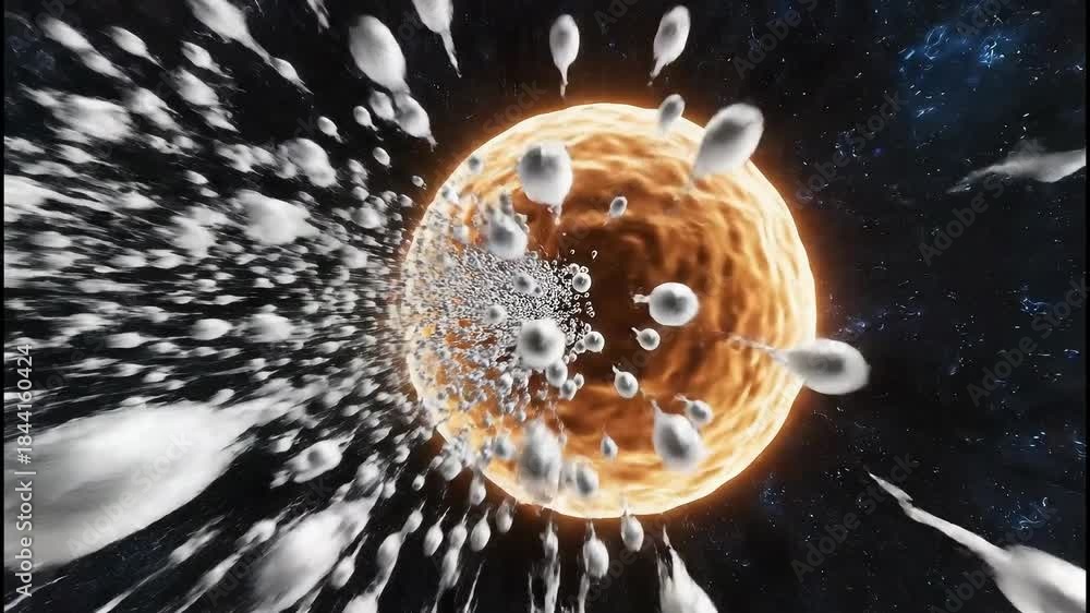 Sperm cells swarming an egg cell for the fertilization process Stock ...