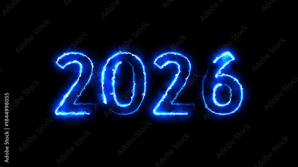 Neon Happy New Year 2026 animation, 2026 lighting up sequentially ...