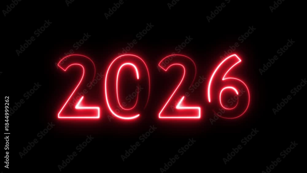 Wideo Stock: Neon Happy New Year 2026 animation, 2026 lighting up ...