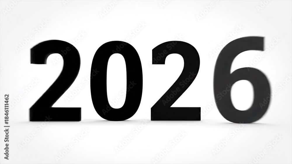 Dynamic countdown sequence showing numbers from 3 to 1 with year 2026 ...
