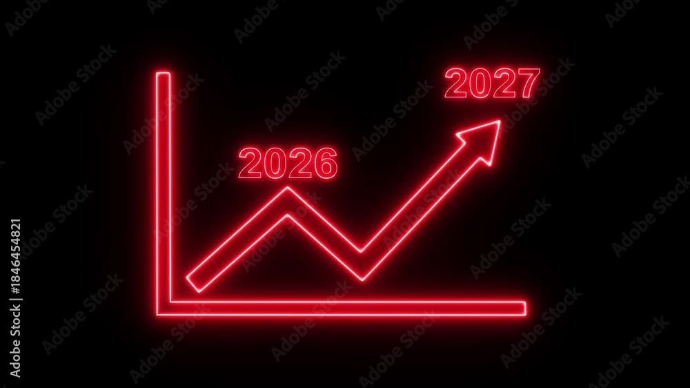 Neon Graph Showing Upward Trend from 2026 to 2027 Animation. A business ...
