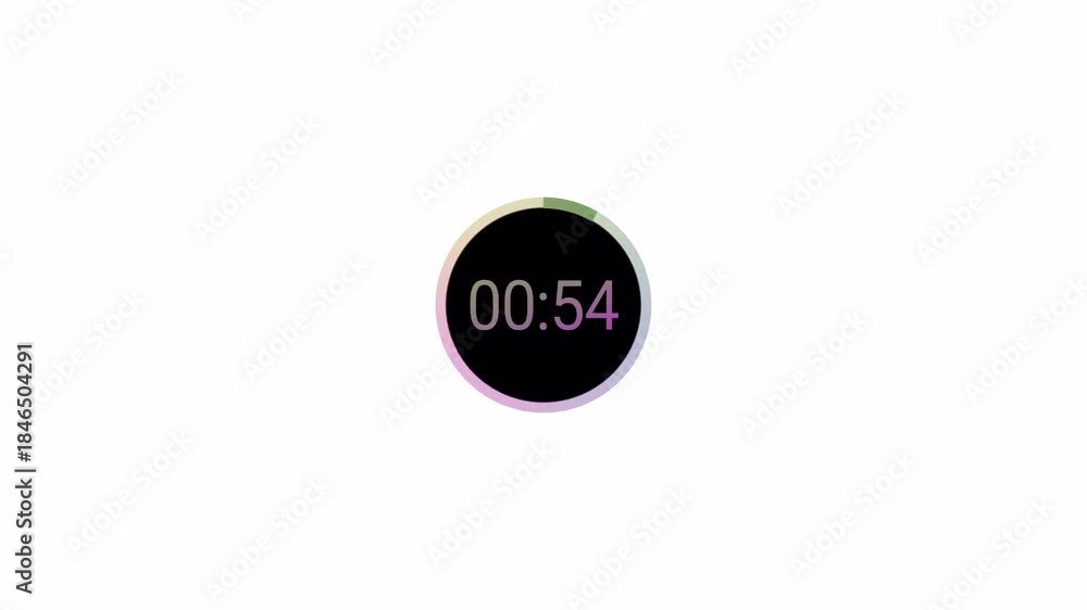 One minute countdown timer animation from 60 to 0 on a transparent ...