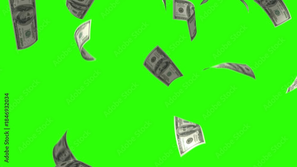 Dollars moving money falling animation background green screen Stock ...