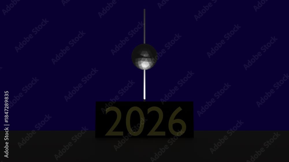 3D render of 2026 ball drop with 2026 illuminated and shining on a ...