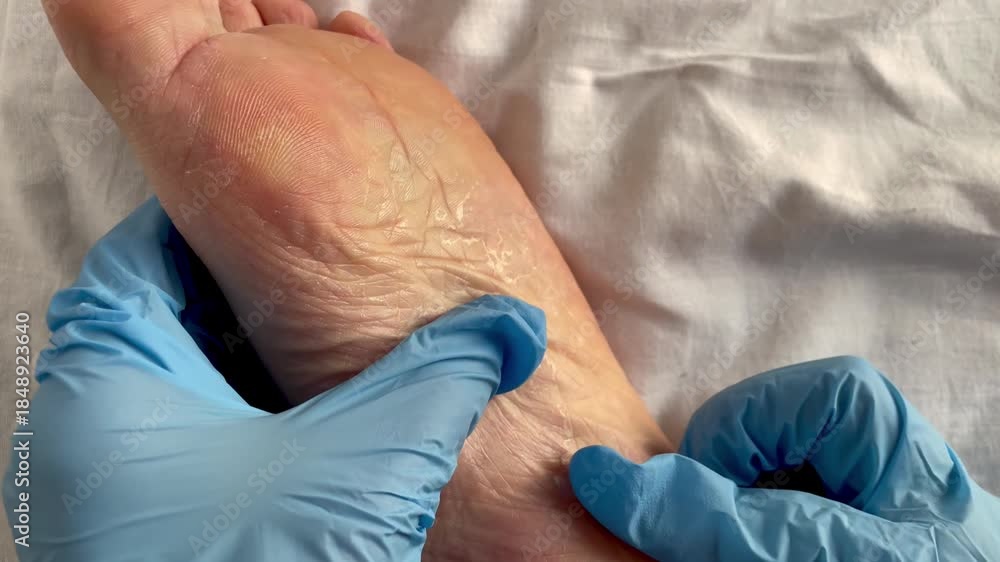 Skin peeling on the sole of the foot during examination by a doctor in ...