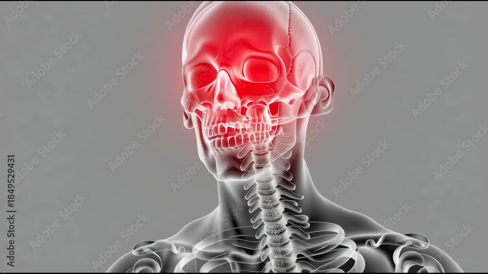 Human skull anatomy head pain brain injury medical xray concept red ...