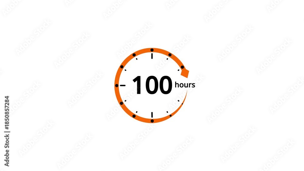 Orange circle timer icon with 100 hours in black numbers and marks on a ...