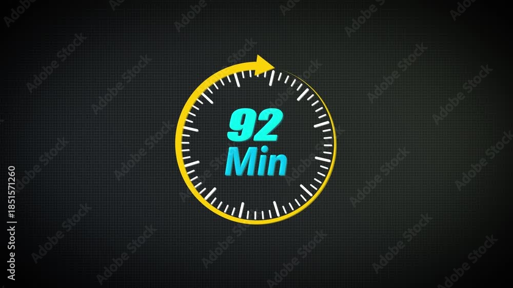 92 Minute Circular Countdown Timer Animation with Rotating Clock Dial ...