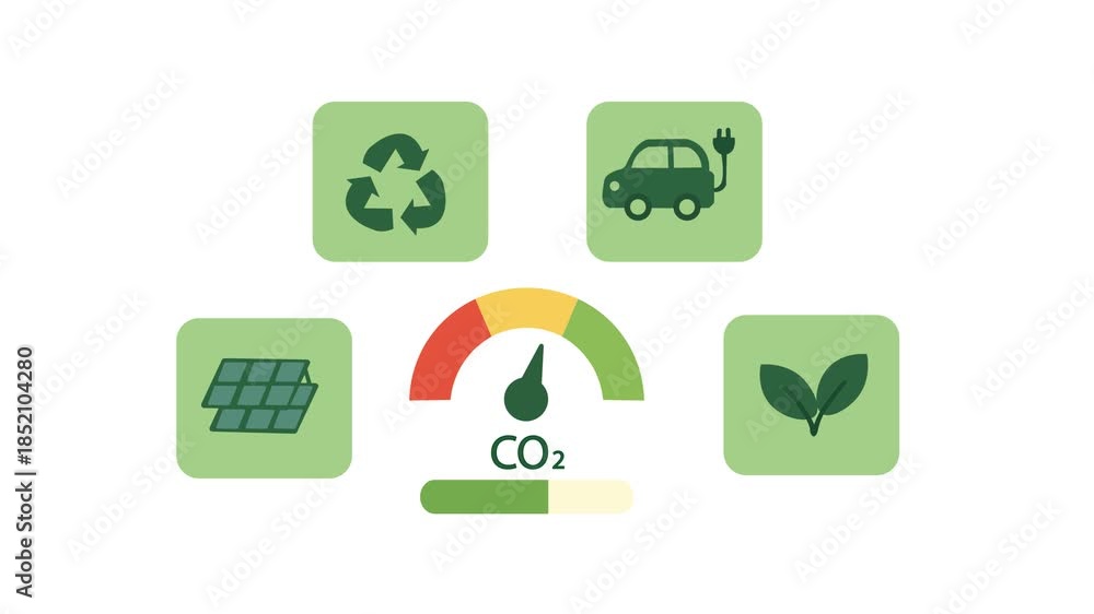 Eco Score Dashboard With Sustainability Icons And CO2 Meter Flat design ...