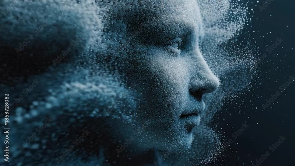 Abstract face particle dust surreal fantasy profile blue dark art ...