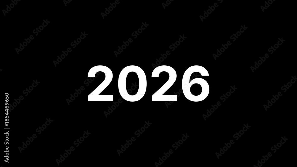 Simple New Year 2026 Fade in animation. 4K animation of text 2026 with ...