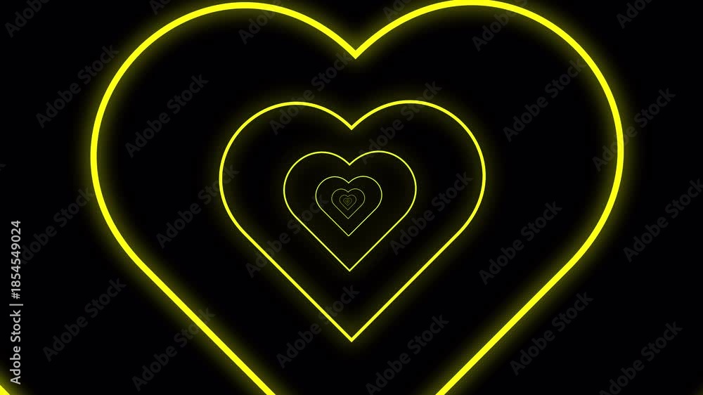 Yellow heart infinite Tunnel background animation, heart glowing tunnel ...