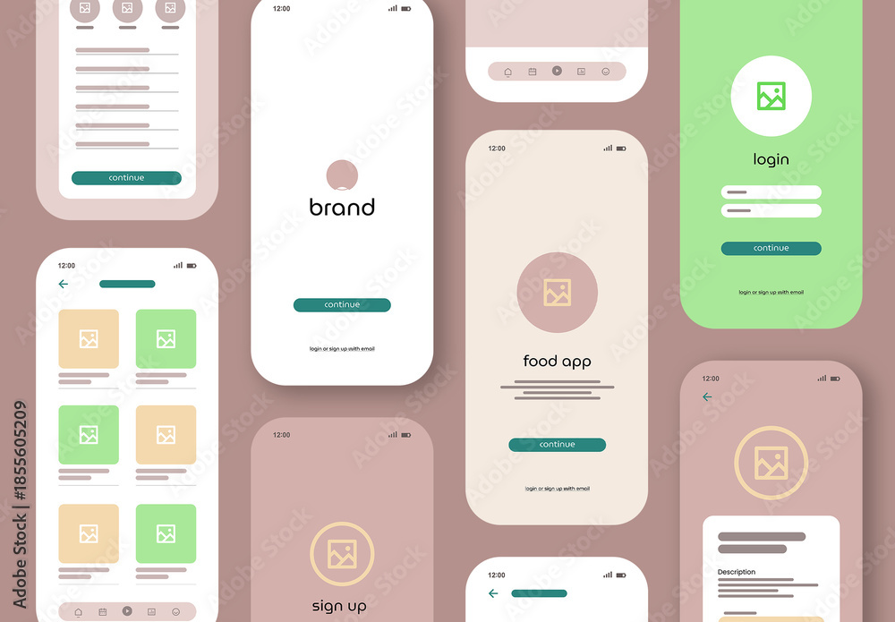 Minimal Mobile App Wireframe UI Kit Template For Food App Stock ...