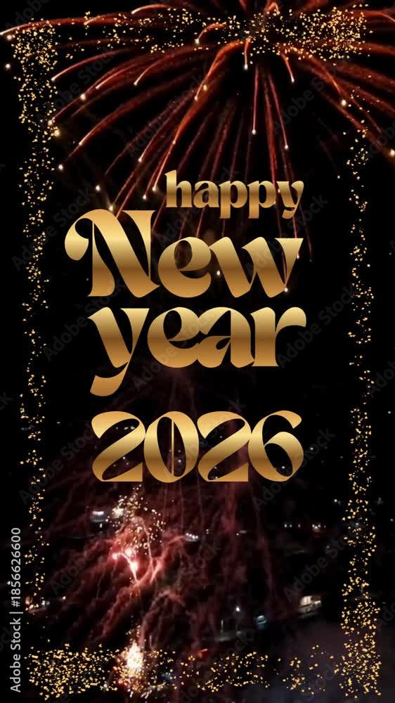 Vidéo Stock Happy New Year 2026, vertical video greeting with gold text ...