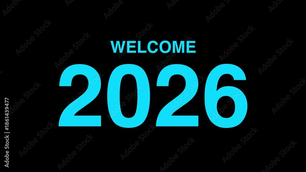Simple 2026 welcome text animation on black background. Happy new year ...