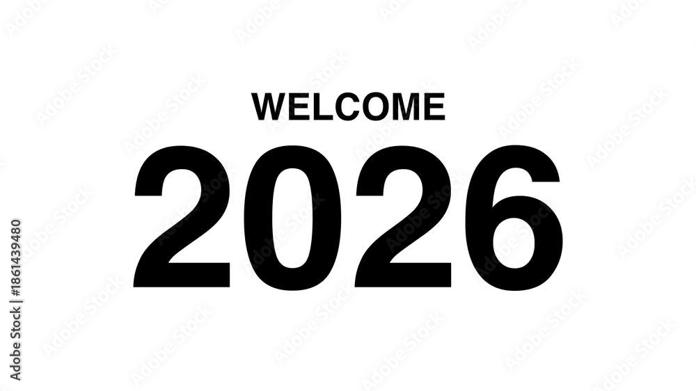 Simple 2026 welcome text animation on black background. Happy new year ...