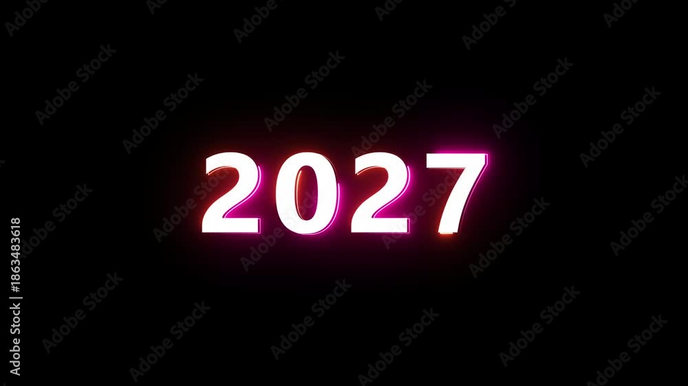 New year 2027 neon text animation. New year count number on black ...