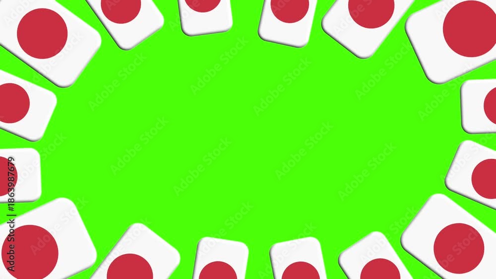 Japan flag frame border on bright green screen background chroma Stock ...