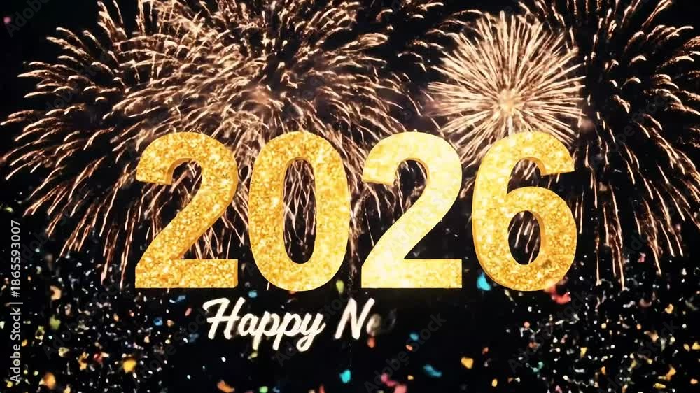 Happy new year 2026 gold background greetings gold shining line trails ...