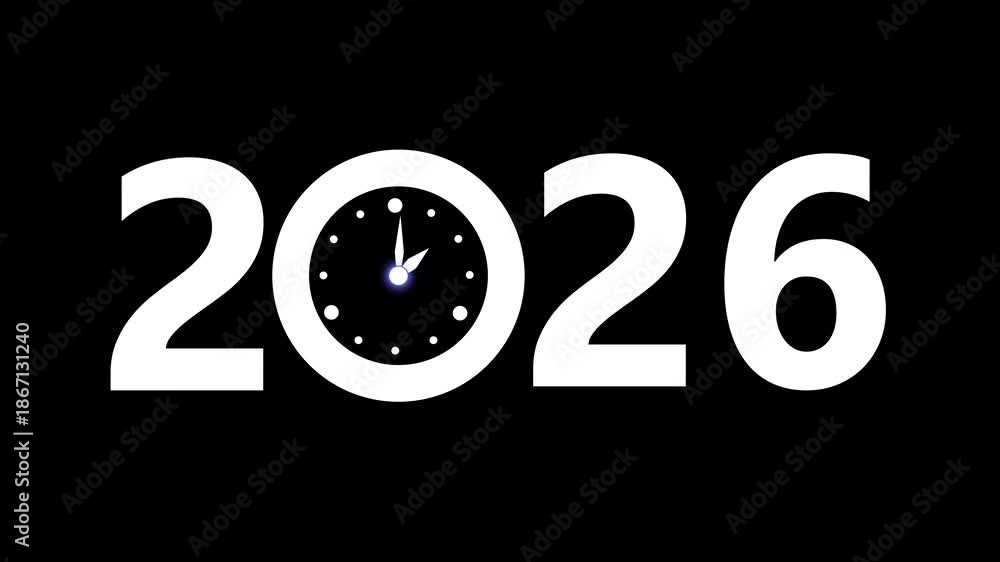 Happy New Year 2026 celebration with glowing clock animation on ...