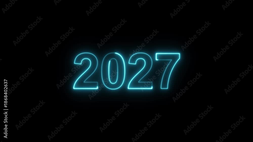Neon 2027 icon animation on black background. Year changing from 2026 ...
