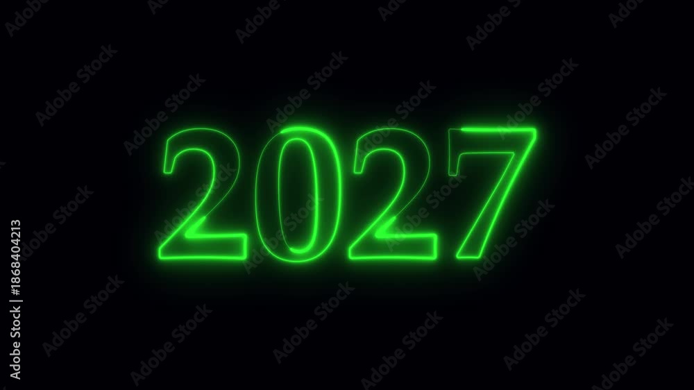 Neon 2027 icon animation on black background. Year changing from 2026 ...