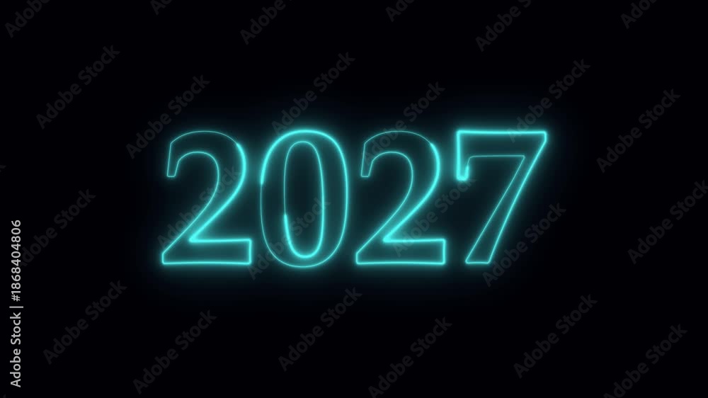 Neon 2027 icon animation on black background. Year changing from 2026 ...