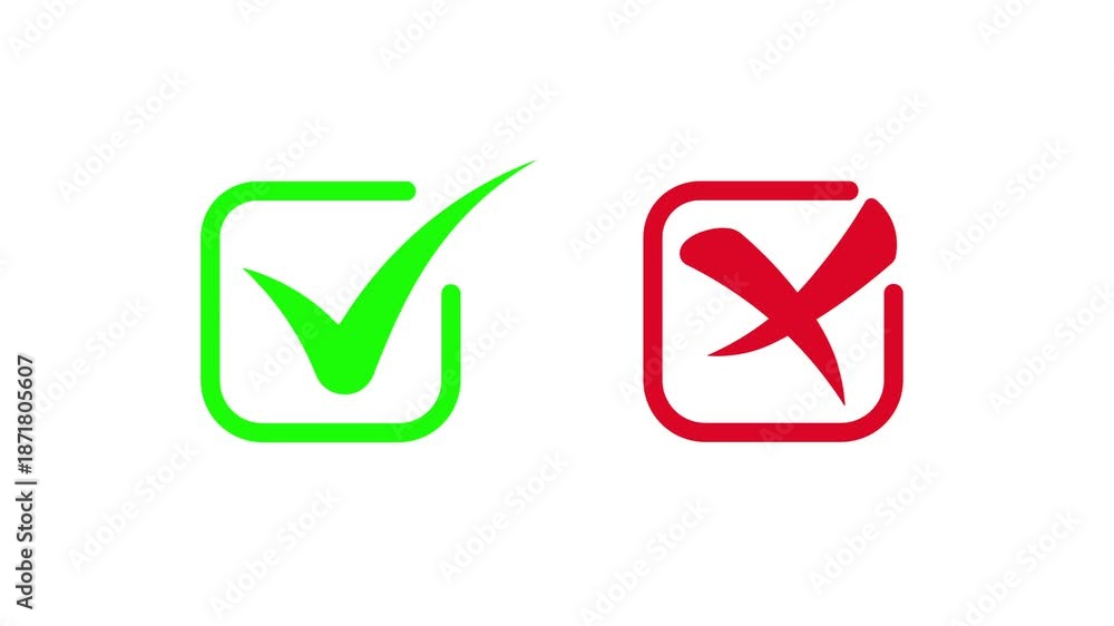 Green check mark and red cross symbols, brush line style animation ...