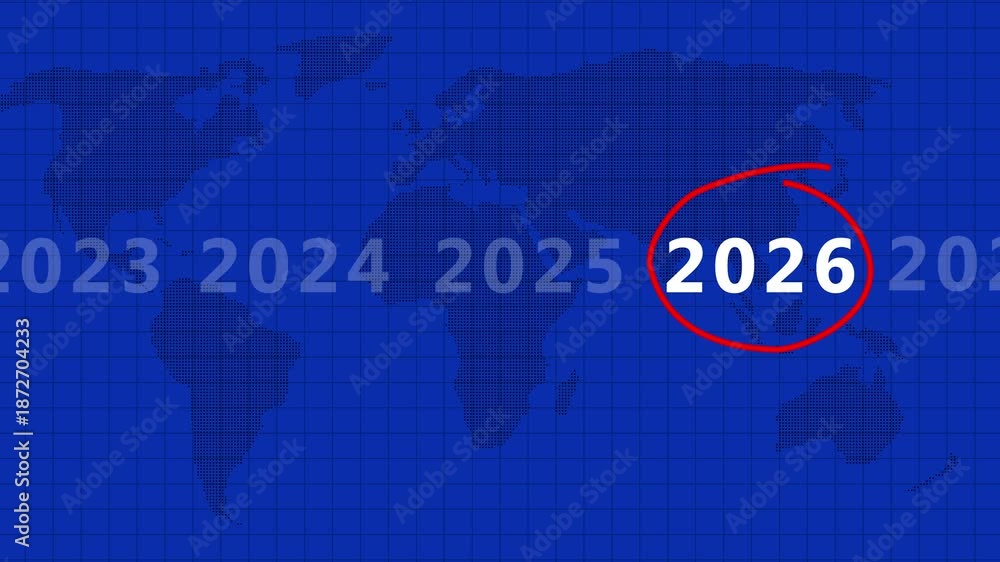 2026 Future Timeline on World Map Background. 2026 Global Forecast and ...