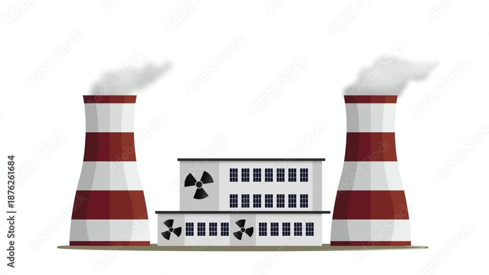 nuclear power station, nuclear power plant facility with cooling towers ...