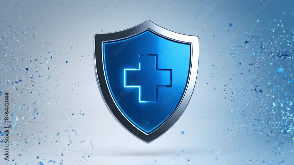 Blue shield medical cross emblem with reflective metal 3D protection ...