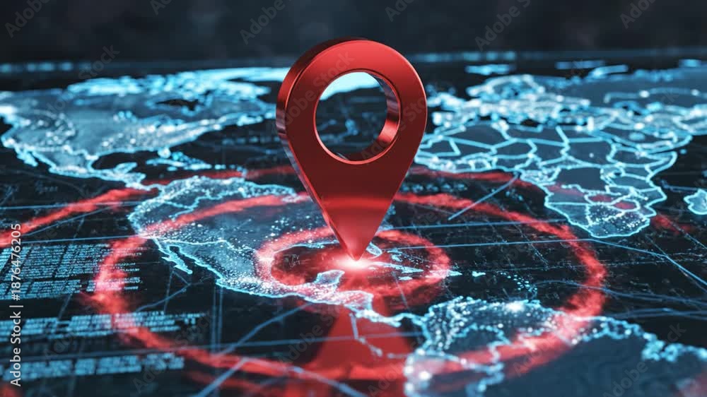 Vidéo Stock Red map marker pinpointing glowing urban location digital ...