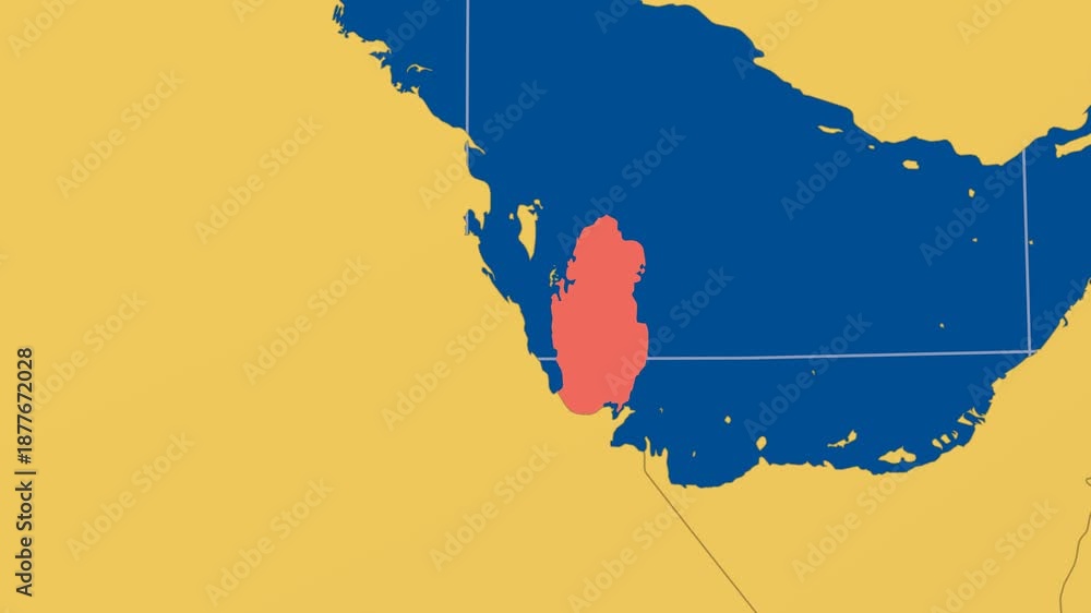 Qatar on Globe. Animated zoom into the country in Ocean Blue Golden ...