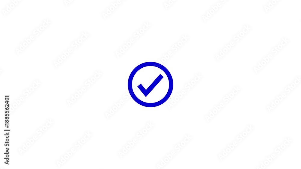 Abstract royal blue check mark icon looped animation on white ...