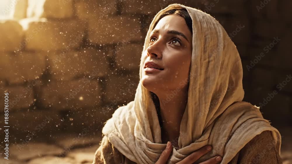 Woman prayerfully looking upward with faith and then smiling with joy ...