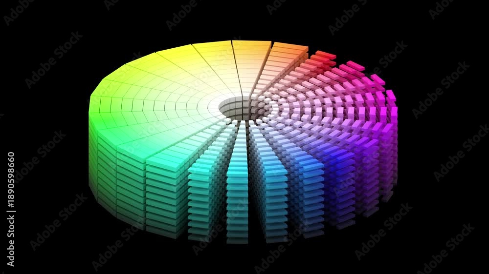 Vibrant Rotating 3D Color Theory HSV Cylinder showing Hue Saturation ...