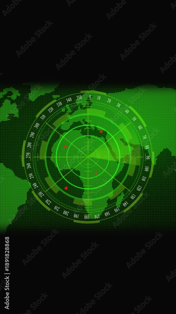 Green Digital Radar Map of the World with Red Target Markers and ...